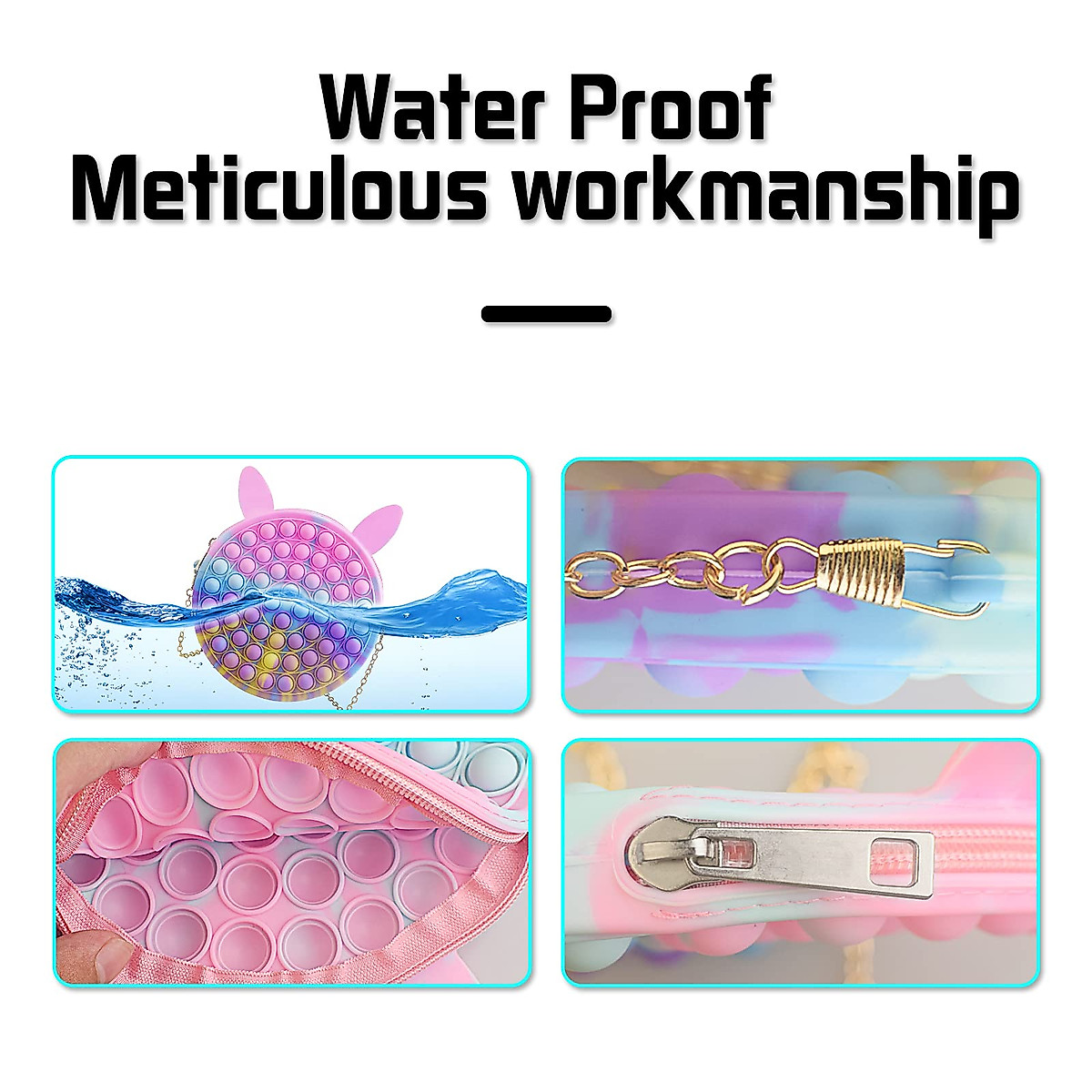 AndTree Pop Shoulder Bag Fidget Toys Rainbow Pop Bubble It Purse for Girls Gift Cross-Body Bag Rabbit Ear