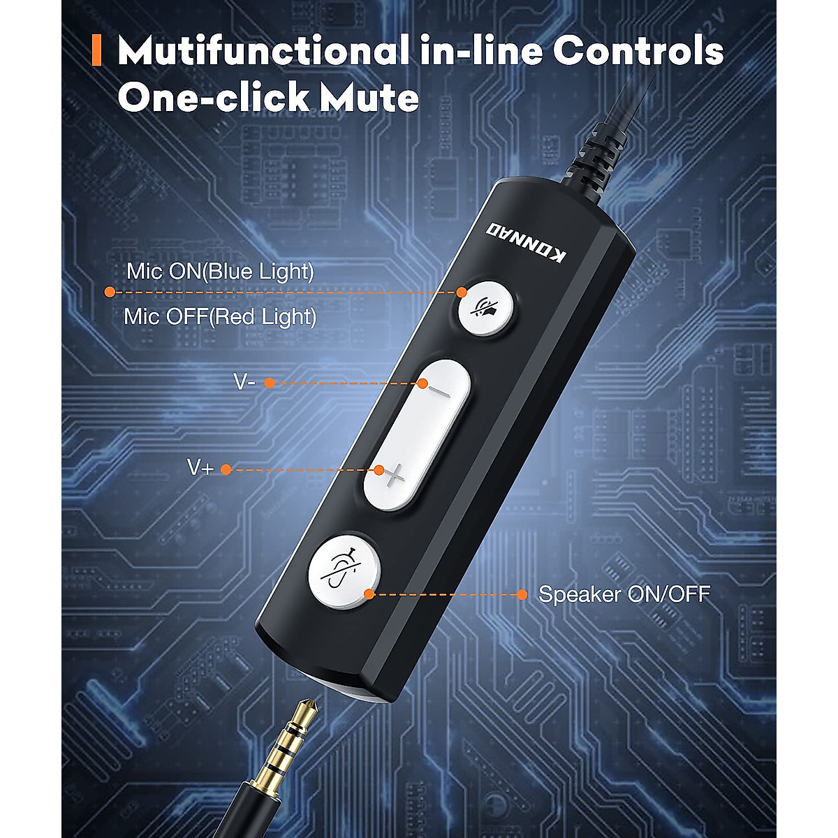 KONNAO USB Headset with Microphone, 3.5mm Wired Computer Headsets with Noise Cancelling Microphone, Stereo Headphones with MIC for PC, in Line Controls, Work Headset for Skype Zoom Tablet Laptop