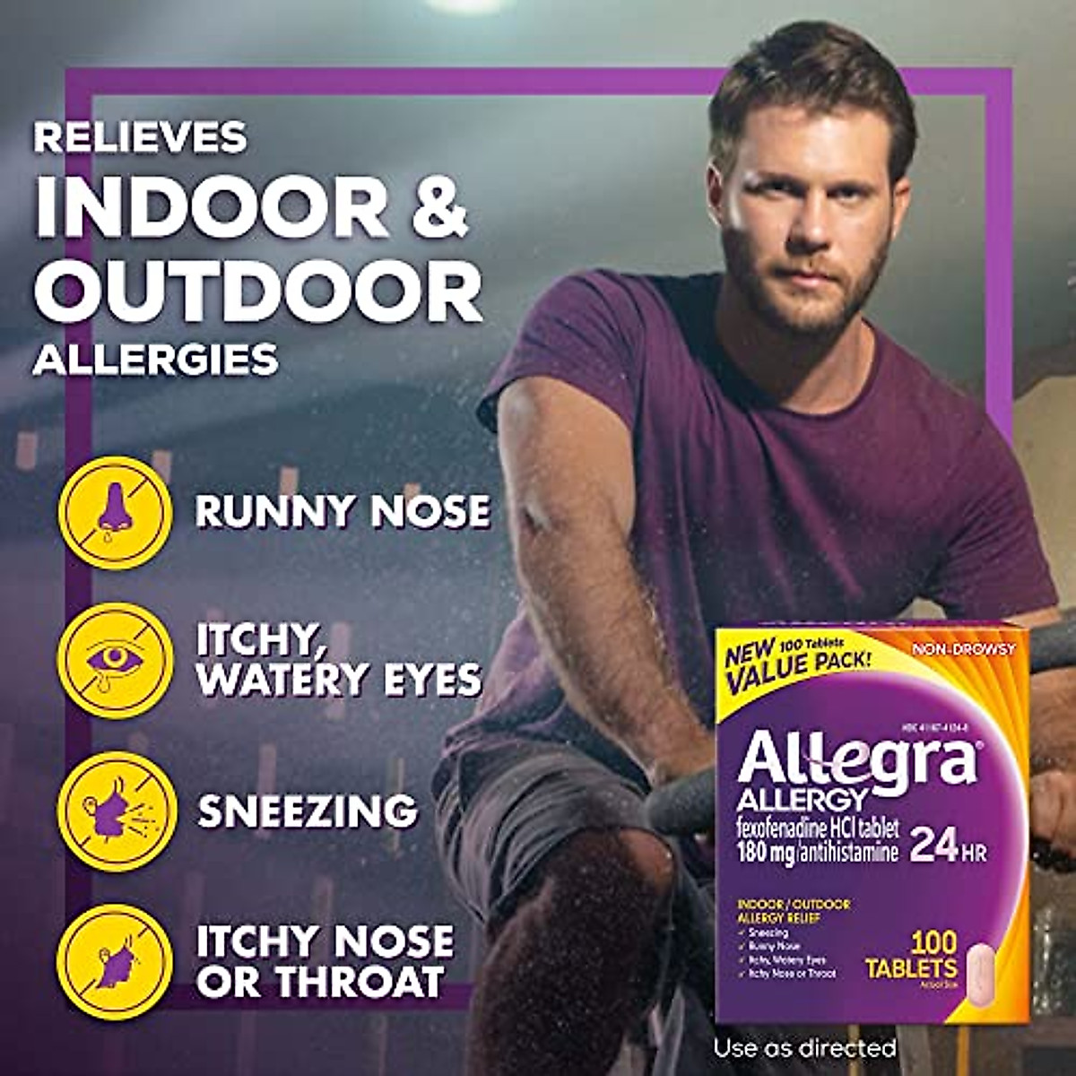Allegra 24HR Adult Non-Drowsy Antihistamine Tablets, 100-Count, 24-Hour Allergy Relief, 180 mg