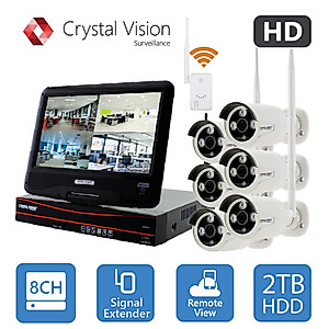 (2022 Upgraded Ver.) [8CH] Crystal Vision CVT9608E-3010W All-in-One True HD Wireless Surveillance System NVR CCTV w/ 2TB HDD, Built-in Monitor & Router, Camera Auto Pair