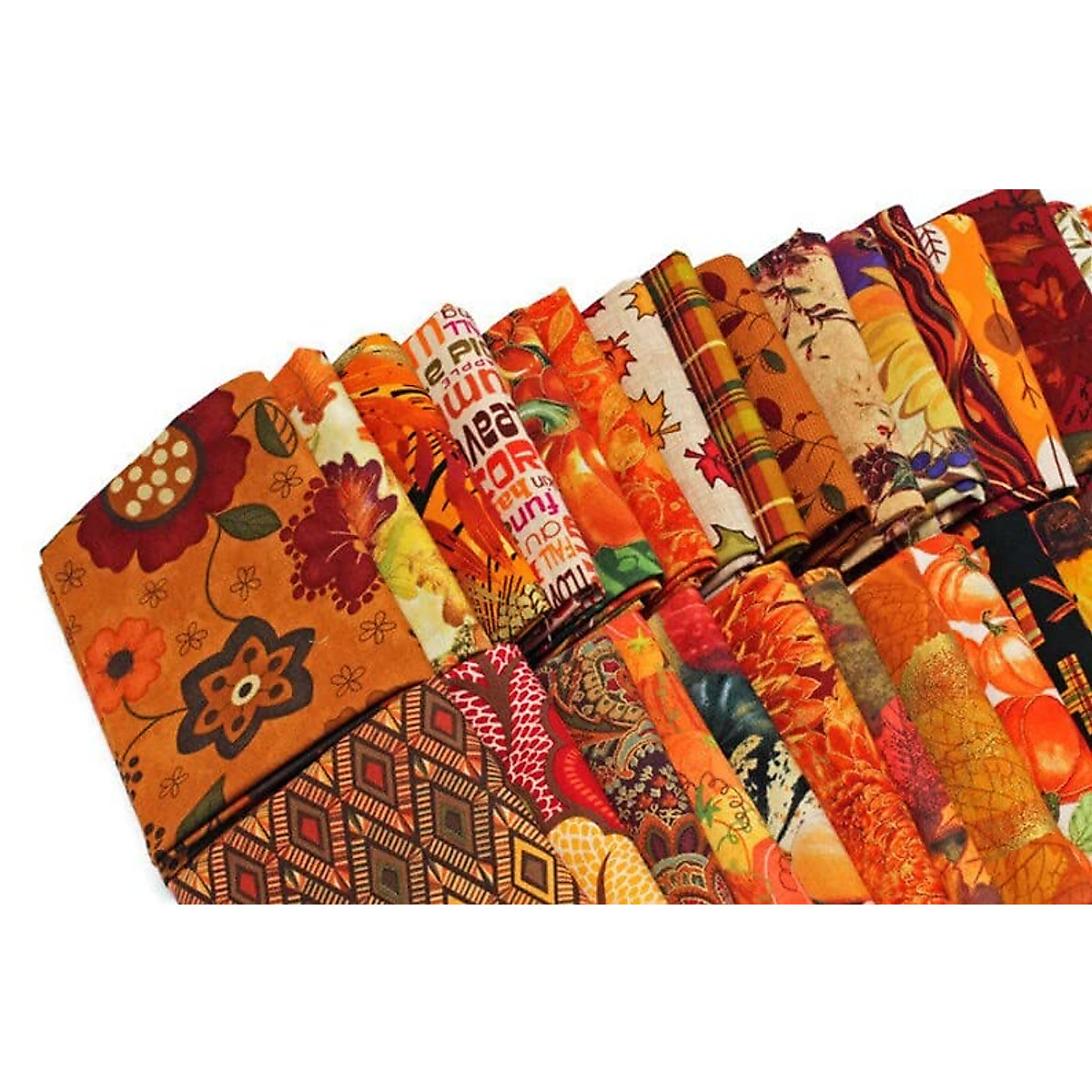10 Fat Quarters -Autumn Fall Autumnal Nature Leaves Pumpkins Orange Red Assorted Quality Quilters Cotton Fabrics Fat Quarter Bundle