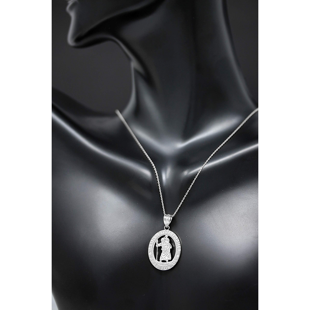 CaliRoseJewelry Sterling Silver Saint Christopher Pray for Us Oval Charm Pendant Necklace, 16"