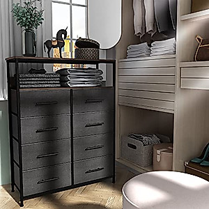 WARM&LOVE 8 Drawer Dresser with 2-Layer Shelf, Chest of Drawers for Bedroom, Closet, Fabric Storage Tower Organizer with Sturdy Metal Frame, Wooden Top, Fabric Dresser for Bedroom