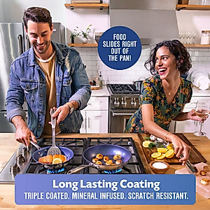 Granitestone Blue Non Stick Frying Pan, 10” Stainless Steel Pan for Cooking, Induction Frying Pan Nonstick, Egg Pan, Easy Cleanup, Stay Cool Handle, Ultra Durable, Oven Dishwasher Safe 100% Toxin Free