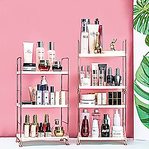 Desktop Cosmetics Storage Rack Rose Gold 2/3 Layers Bathroom Makeup Organizer Assembled Kitchen Seasoning Iron Storage Shelves (3-Layers)