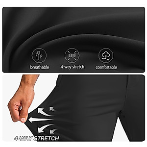 Pudolla Men's Golf Pants Stretch Sweatpants with Zipper Pockets Slim Fit Work Casual Joggers Pants for Men (Black Large)