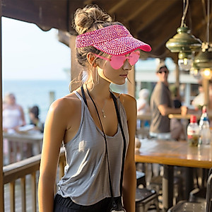 Sparkling Rhinestone Visor Hat for Women, Adjustable Sun Visor with Heart Party Sunglasses, Perfect for Golf, Disco, and Cowgirl Style (Hot Pink)