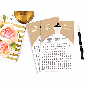 All Ewired Up Wedding Word Find/Search Game - Bridal Shower - Champagne Silver Wedding Dress (50-Sheets)