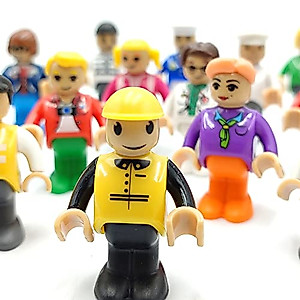 DSHMIXIA Toy People Figures for Kids Action Figures Playsets for Trains Cars Various Professions for Play House Wooden Train Track (14pcs Figures)