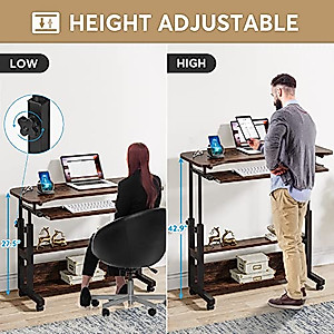 Tribesigns Portable Desk with Wireless Charging Station, Height Adjustable Side Table Sofa Couch Bedside Laptop Computer Cart with USB Ports, Mobile Small Standing Desk with Keyboard Tray
