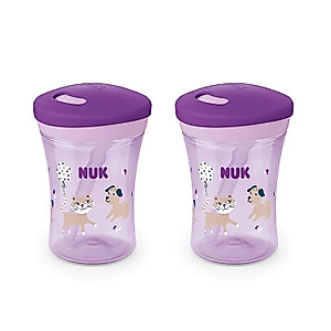NUK Evolution Straw Cup, 8 oz (Purple Cat & Dog, 2 Pack)