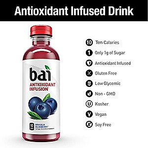 Bai Flavored Water, Brasilia Blueberry, Antioxidant Infused Drinks, 18 Fluid Ounce Bottles, 12 Count
