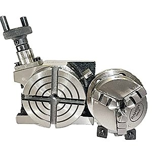 3" inches (75mm) 4 slots Horizontal and Vertical (H/V) Rotary Table with 65mm 3 Jaws Self Centering Chuck with Back Plate and T-nuts for Milling Engineering Tools