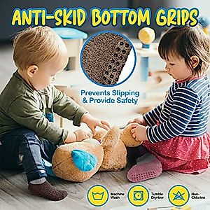 Debra Weitzner 6 Pairs Warm Fuzzy Socks for Kids with Grippers - Non Skid Slipper Socks for Toddlers - Solid Hearts 4-6 Yr