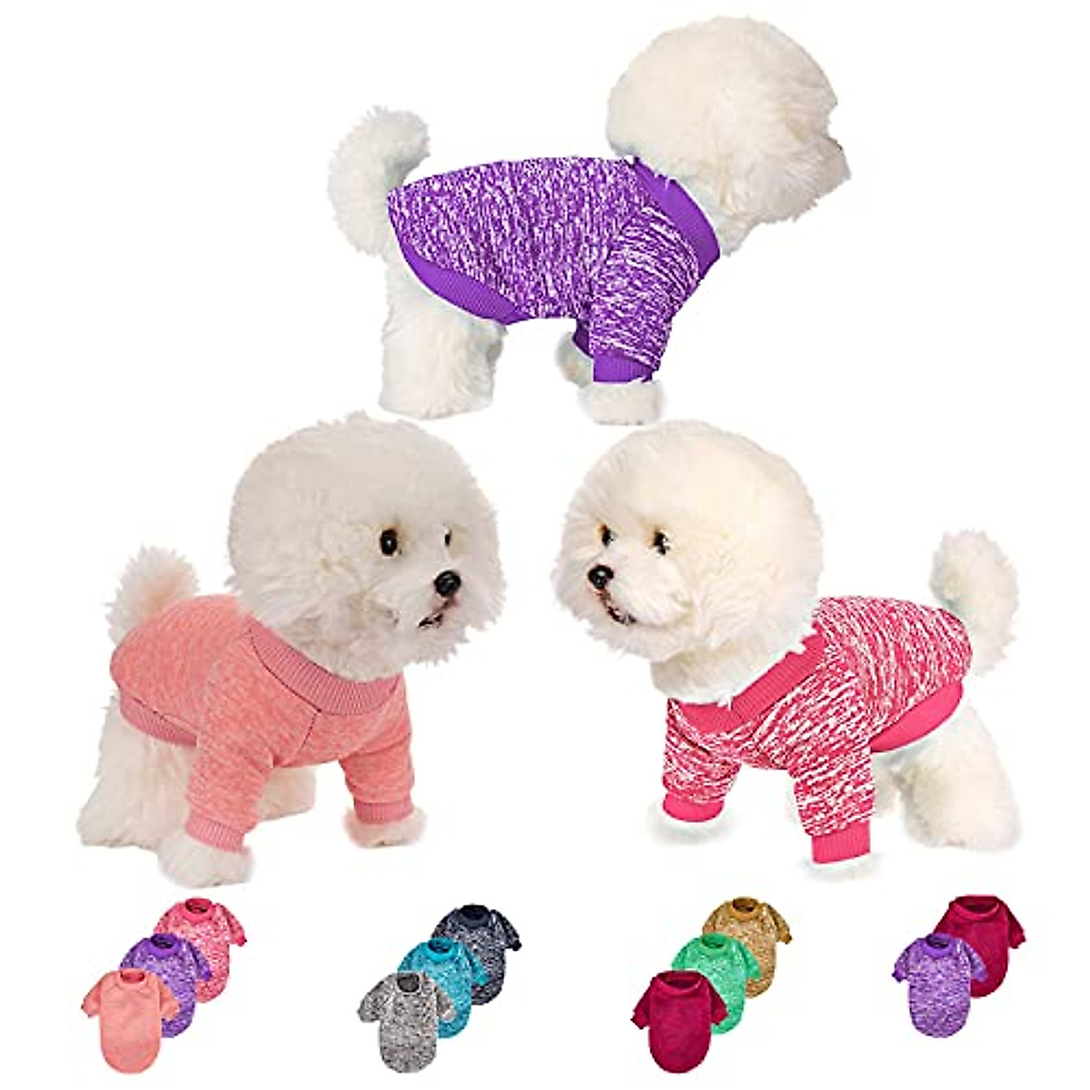 MOIRIG Dog Sweater, Dog Sweaters for Small Dogs, 3 Pack Warm Soft Pet Clothes for Puppy, Medium Large Cat, Dogs Girl or Boy, Dog Shirt for Winter Christmas (X-Small, Pink+Purple+HotPink)