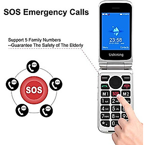 USHINING 3G Unlocked Flip Phone Dual Screen Dual SIM Mobile Phones Easy-to-Use Flip Cell Phones with Charging Dock (Red)