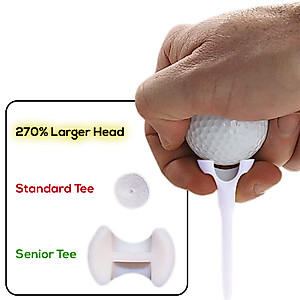 Senior Golf Tees Designed for Shaky Hands and Golfers with Multiple Sclerosis, Overactive Thyroid, are Over 65, Beginners, or have Unsteady, Trembling Hands; Easy to Put Ball On; 5 Pack