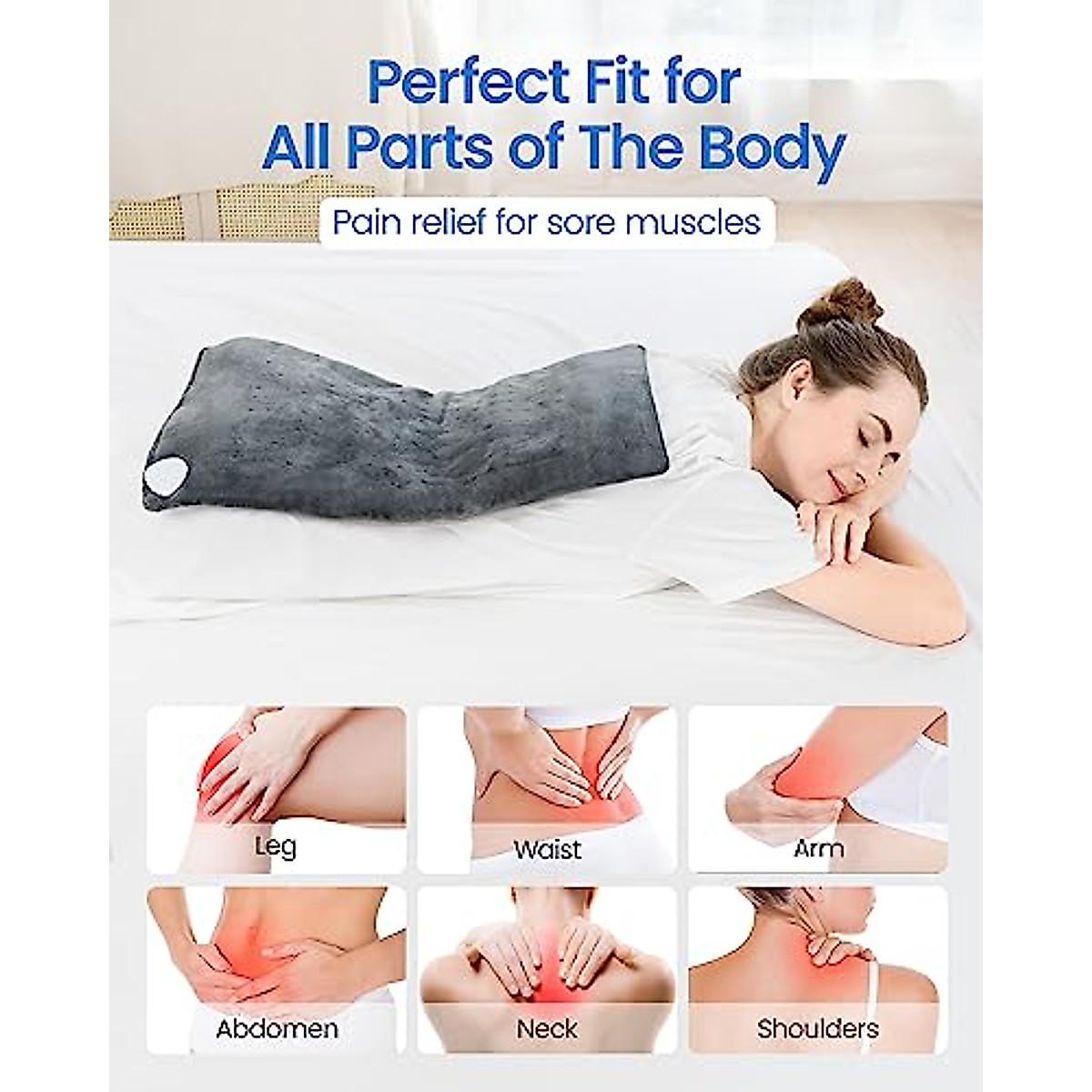 Heating Pad, Renpho Heating Pad for Back Pain Relief & Cramps Relief, FSA HSA Eligible, 10 Heat Settings, Auto Shut Off, Machine Washable, Gifts for Women, Men, ETL Certified, 12"x24'' (Gray)