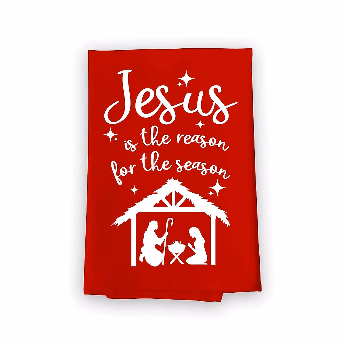 Honey Dew Gifts, Jesus is The Reason for The Season, Cotton Flour Sack Towel, 27 x 27 Inch, Made in USA, Christmas Dish Towels, Red Hand Towels, Christmas Kitchen Decor, Holiday Towels Bathroom