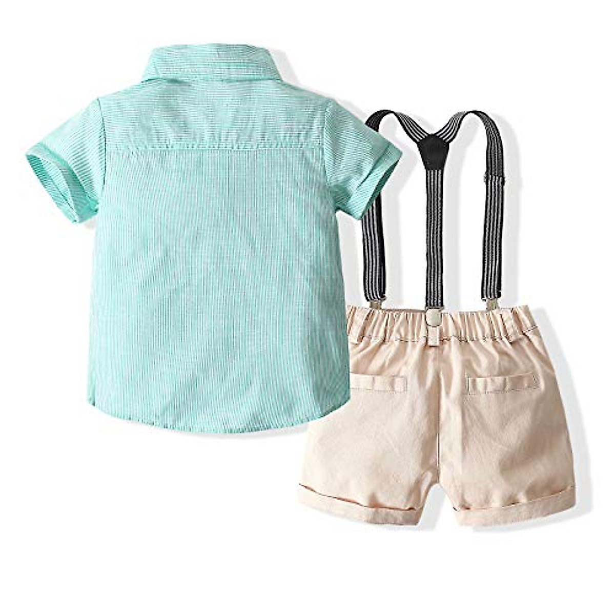 Tommelise Baby Boys Gentleman Outfits Suits, Infant Short Sleeve Shirt+Bib Pants+Bow Tie Overalls Clothes Set
