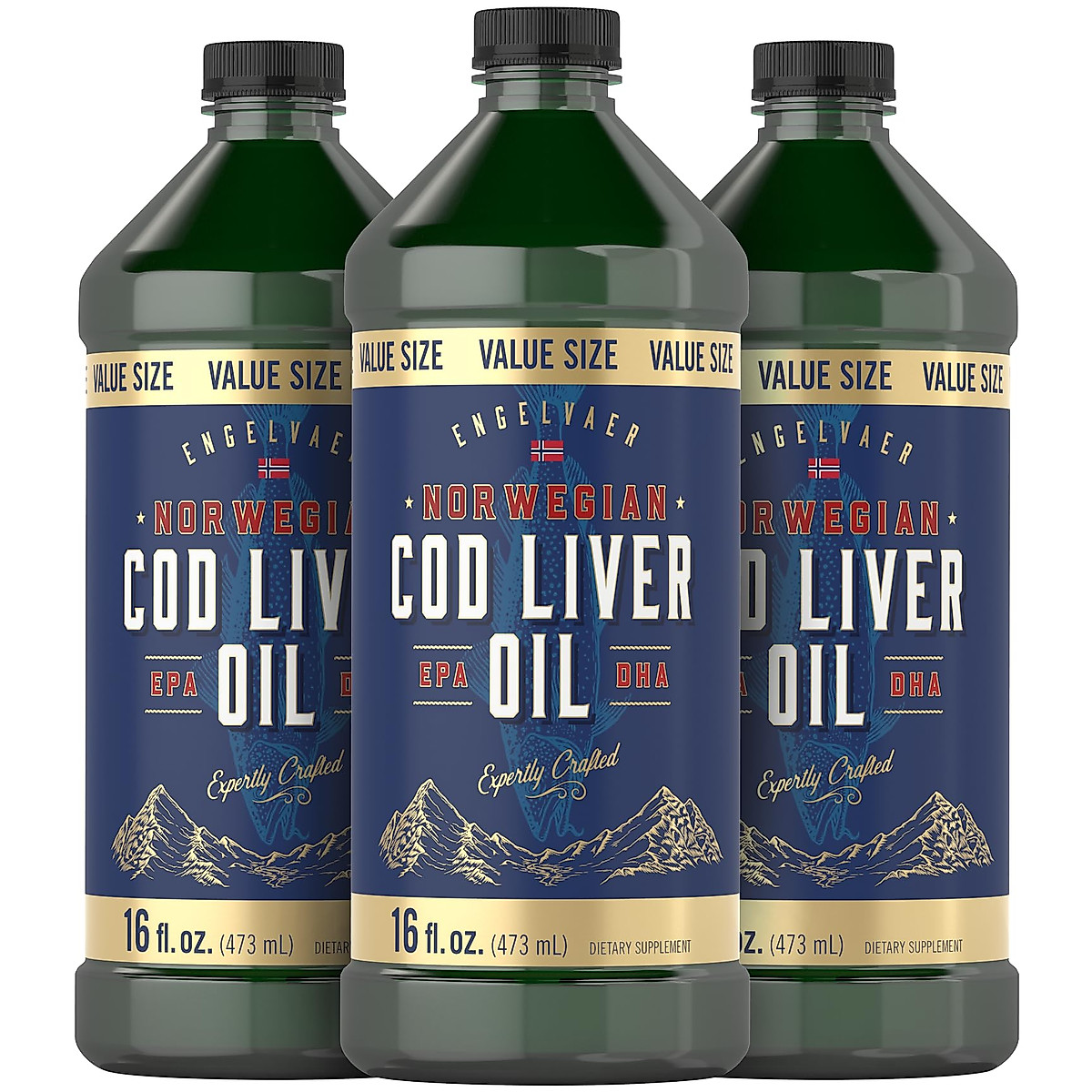 Carlyle Norwegian Cod Liver Oil | 16oz | Pack of 3 Bottles | Liquid Unflavored Fish Oil Supplement | Non-GMO, Gluten Free