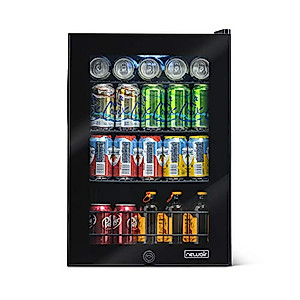 NewAir Beverage Refrigerator Cooler with 90 Can Capacity - Mini Bar Beer Fridge with Right Hinge Glass Door - Cools to 34F - AB-850B - Black
