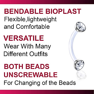 bodyjewellery 2pcs 16g 3/8 Curved Barbell Septum Cartilage Earring Eyebrow Helix Bioflex Flexible Tragus Steel halfball - CL