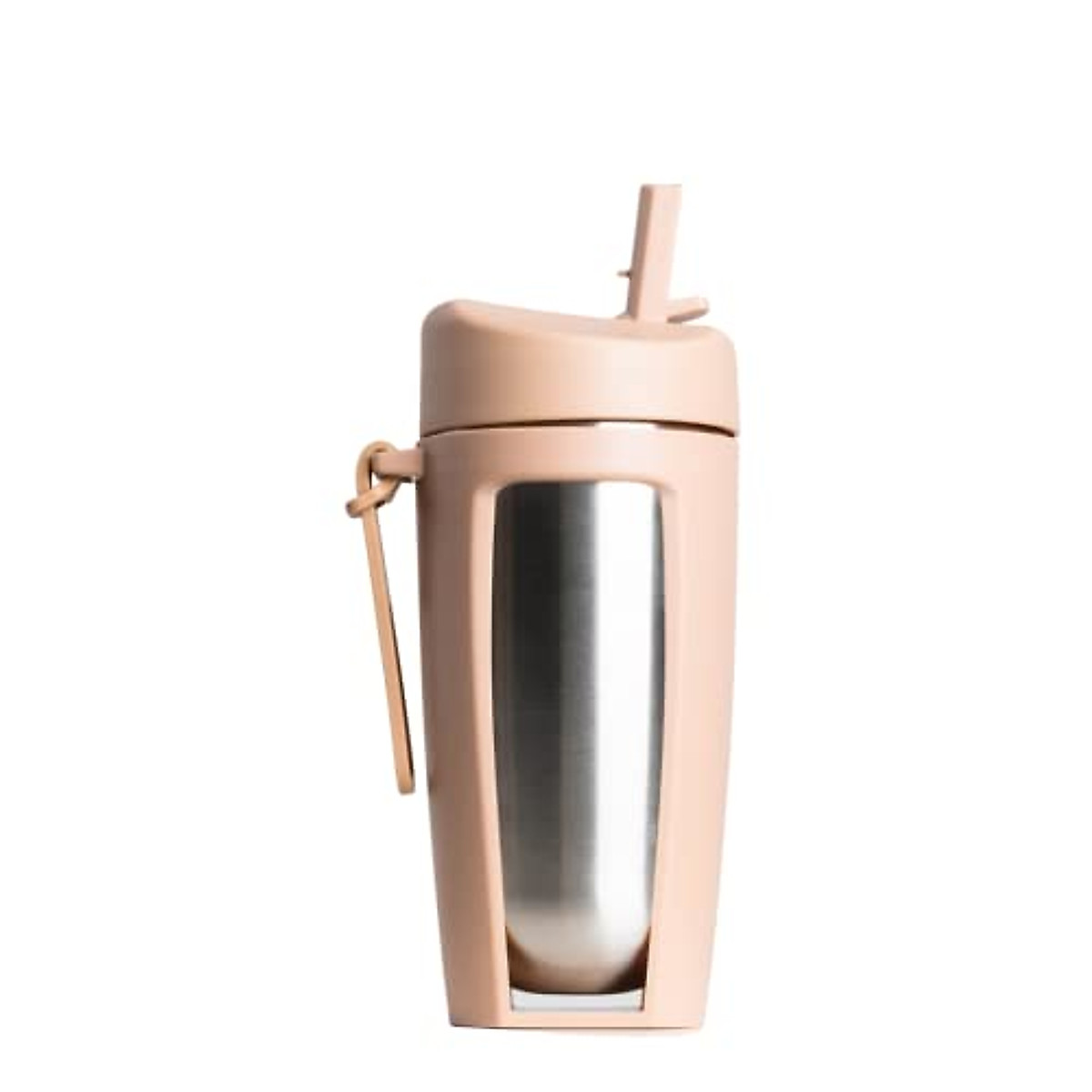 3rdphix Unique Shaped Insulated Stainless Steel Water Bottle, Sweat Proof, Built in Straw, Carry Handle, Hot or Cold Liquids, BPA Free Protein Shaker Bottle, Perfect for Gym 25 OZ / 750ML (Beige)
