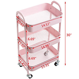 AGTEK Makeup Cart, Movable Rolling Organizer Cart, 3 Tier Metal Utility Cart