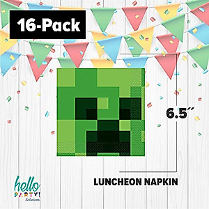 50% OFF! Minecraft Birthday Party Supplies Complete for 16 kids, Big Plates, Napkins, Tablecover, 9oz Cups, Hanger Banner, Balloons - Minecraft Party Birthday Decoration, Minecraft Party Supplies