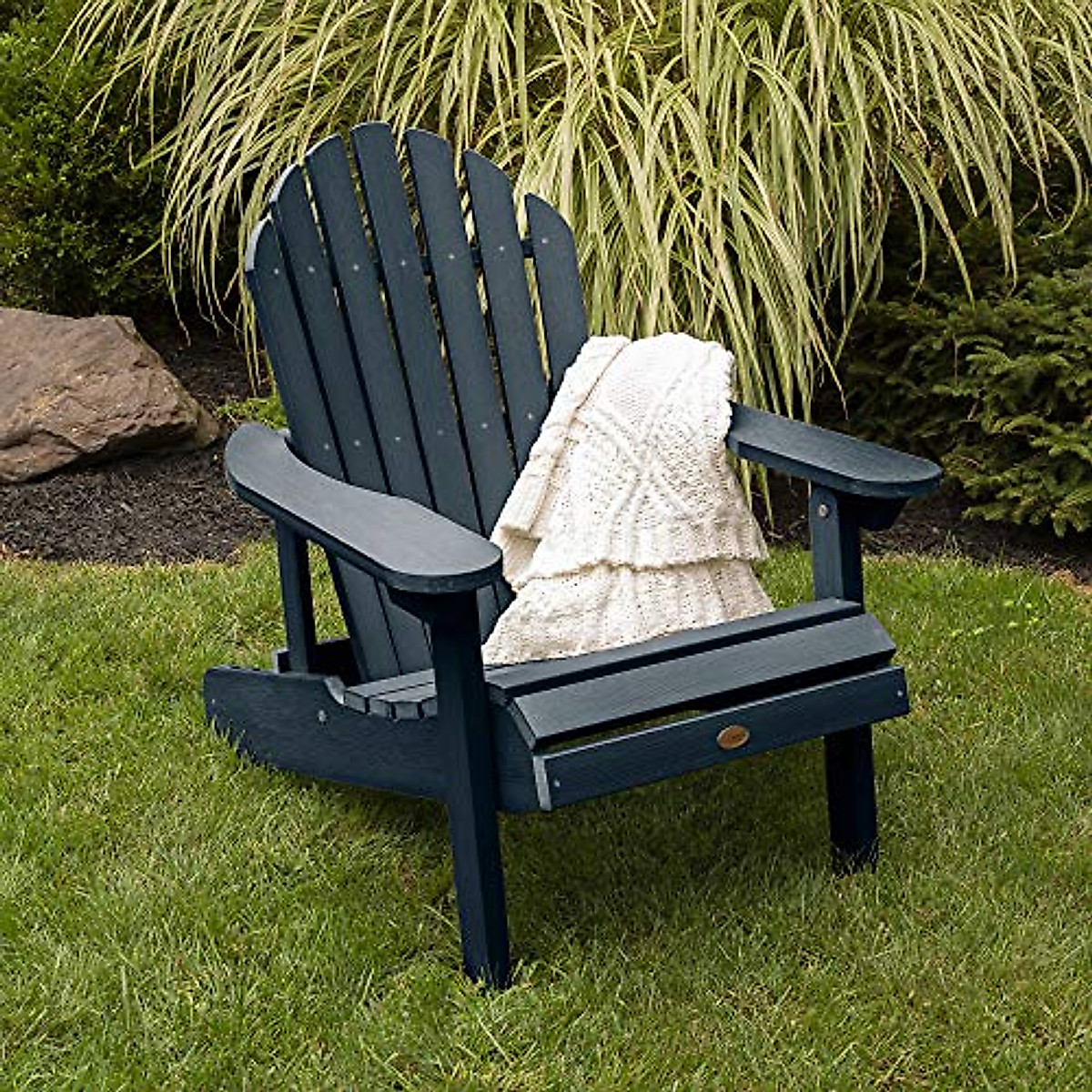 highwood Hamilton Made in The USA Folding and Reclining Adirondack Chair, Adult Size, Federal Blue