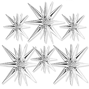 PartyWoo Silver Star Balloons 6 pcs and 6 pcs Disco Silver Foil Balloons