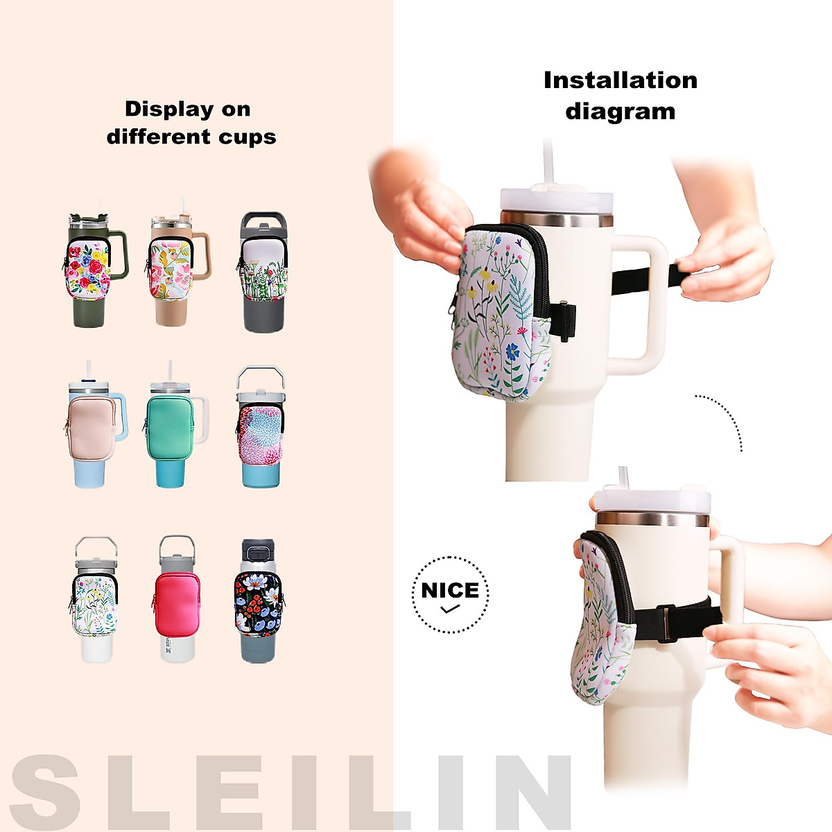 Water Bottle Pouch Compatible for Stanley 40 oz Tumbler with Handle & Stanley Ice Flow 20oz 30oz, Running Water Bottle Handheld Caddy Compatible with Stanley Quencher Adventure 40oz（Pink Dusk）