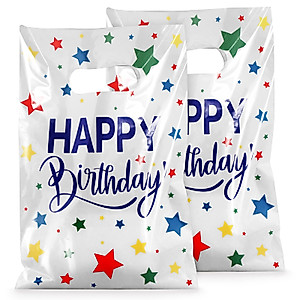 Hxezoc 50 Pieces Birthday Candy Bags Happy Birthday Goodie Bag Plastic Treat Bags Gift Wrap with Handles Favor Bags For Birthday Party Decoration Supplies (White)