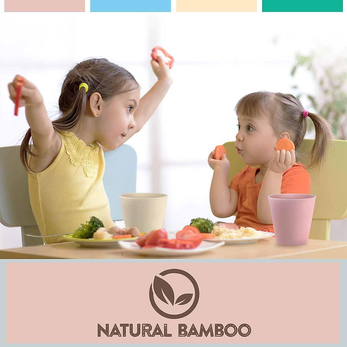 Shopper Goods Bamboo Cups Kids Toddler Multi-Color (4 Pack / 10 Oz)