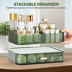 Makeup Organizer with Drawer, Large Capacity Countertop Organizer for Vanity, Bathroom and Bedroom Desk Cosmetics Display Case for Lotions, Brushes, Perfumes, Eyeshadow, Lipstick and Nail Polish