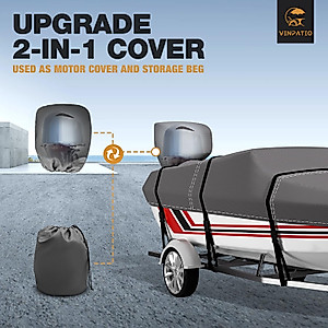 VINPATIO Trailerable Boat Cover, 600D Solution-Dyed Bass Boat Cover, 17-19 ft Heavy Duty 100% Waterproof Boat Covers Fits V-Hull Runabout Fishing Ski Pro-Style Bass Boats, Beam Width up to 96"