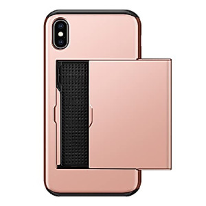 SAMONPOW iPhone X Case, iPhone 10 Case,Hybrid iPhone X Wallet Case Card Holder Shell Heavy Duty Protection Shockproof Anti Scratch Soft Rubber Bumper Cover Case for iPhone X 5.8 inch Rose Gold