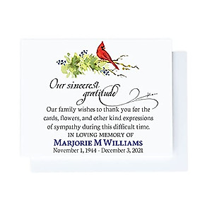 Personalized Funeral Thank You Cards with Cardinal, A2 Folded Cards, Choose Quantity, Sympathy Acknowledgement Cards Red Bird, Celebration of Life Thank You Notes for Friends with Matching Envelopes