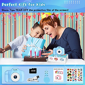 CL FUN Kids Camera, Video Camera for Kids Girls/Boys Age 3-12, HD Digital Camera for Toddler, Portable Kids Selfie Toy Camera with 32GB Card, Christmas Birthday Festival Present for Kids (Blue)