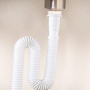 YIOVVOM 1-1/4 Inch Angle Simple Flexible and Expandable Drain Pipe Tube S Trap, Universal Plastic Angle Simple Extension Tube for Kitchen Bathroom Sink Sewer Drain Wash Basin Bathroom Sink Tube