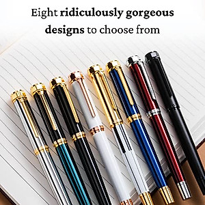Ellington Pens Luxury Fountain Pen Set- Fountain Pens for Writing - Smooth Medium Nib - Includes Refillable Ink Converter, 3 Ink Cartridges [Black & Blue], Gift Box - Elegant Calligraphy