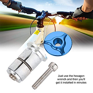 Bike Stem, Durable Aluminum Alloy Headset Top Lightweight Headset Expander Se Bike Headset Expander 1/1.25inch (Blue)