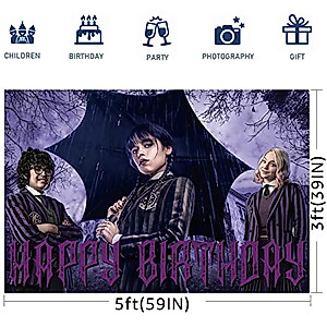 Wednesday Addams Birthday Banner Photography Backdrop Addams Party Background Wednesday Party Supplies 5x3Ft Addams Backdrop for Kids Birthday Decoration Baby Shower Photography Banner
