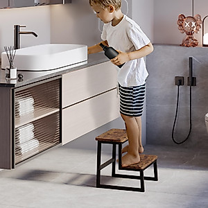 iTsst Step Stool for Adults,Holds up to 500Lb,Heavy Duty Sturdy Two Step Stool for Kichen/Bathroom/High beds, Wooden&Metal Frame, Non-Slip Pads