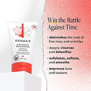 DERMA E Anti-Wrinkle Scrub – Anti-Aging Face Wash with Glycolic Acid and Vitamin A – Cleansing and Exfoliating Treatment Removes Makeup, Oil and Impurities, 4 oz