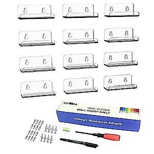 VIOOAL 12 Pack 4 Inch Vinyl Record Shelf Wall Mount,Vinyl Record Shelf,Record Shelves Display Daily Listening and Decorate Your Office or Home (12, Clear)