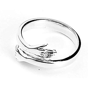 New 925 Sterling Silver European and American Jewelry Love Hug Ring, Adjustable Romantic Love Hugging Hands Open Ring for Women & Men (2PCS)