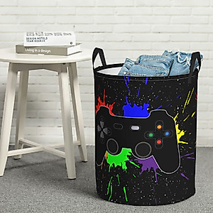 Gbuzozie Game Joystick Round Laundry Hamper Gaming Storage Basket Toys Clothes Organizer Bin For Home Bathroom Bedroom Dorm Nursery, 38l