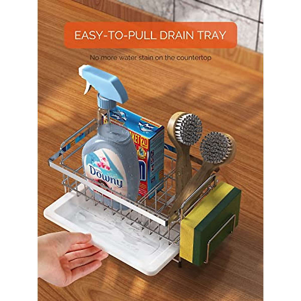 FixOwl Sink Caddy Kitchen Sink Organizer Sponge Holder for Kitchen Sink Non-Slip Countertop Organizer SUS304 with Removable Tray, Silver
